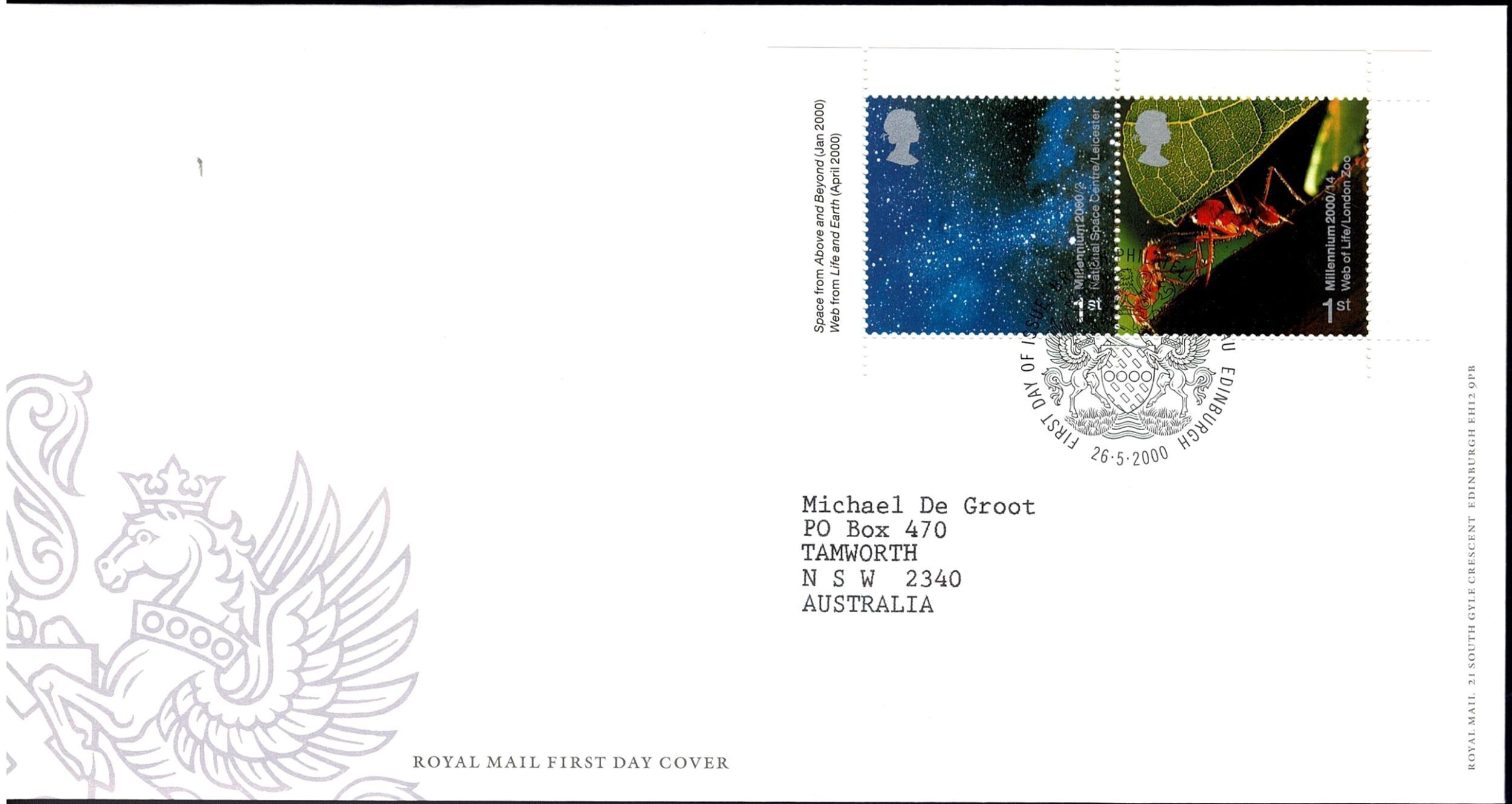 Great Britain 2000 Millennium National Space & Web of Life Sheetlet FDC ...