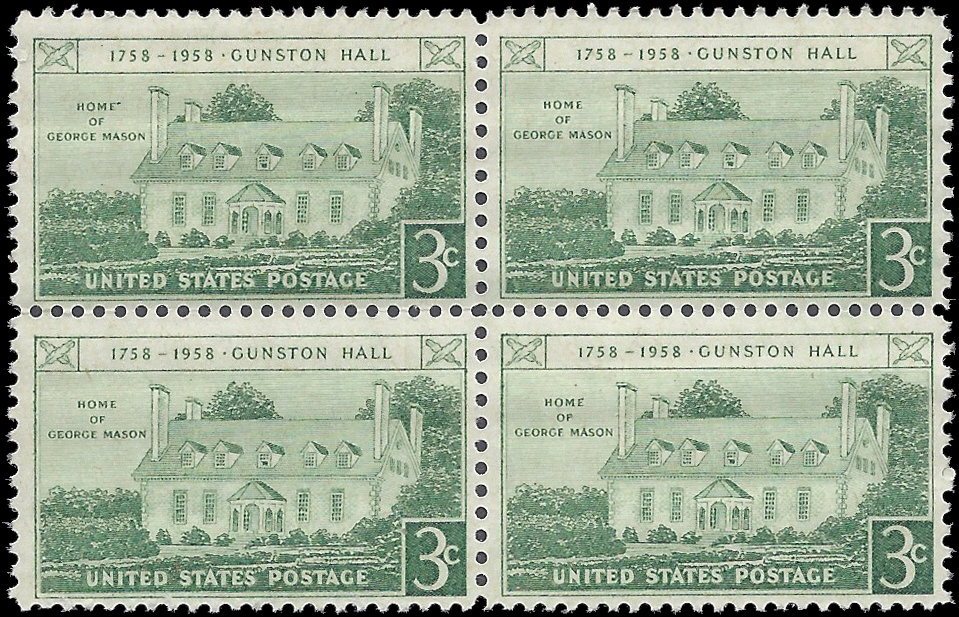 #1108 3c 200th Anniv. of Gunston Hall Block/4 1958 Mint NH | United ...