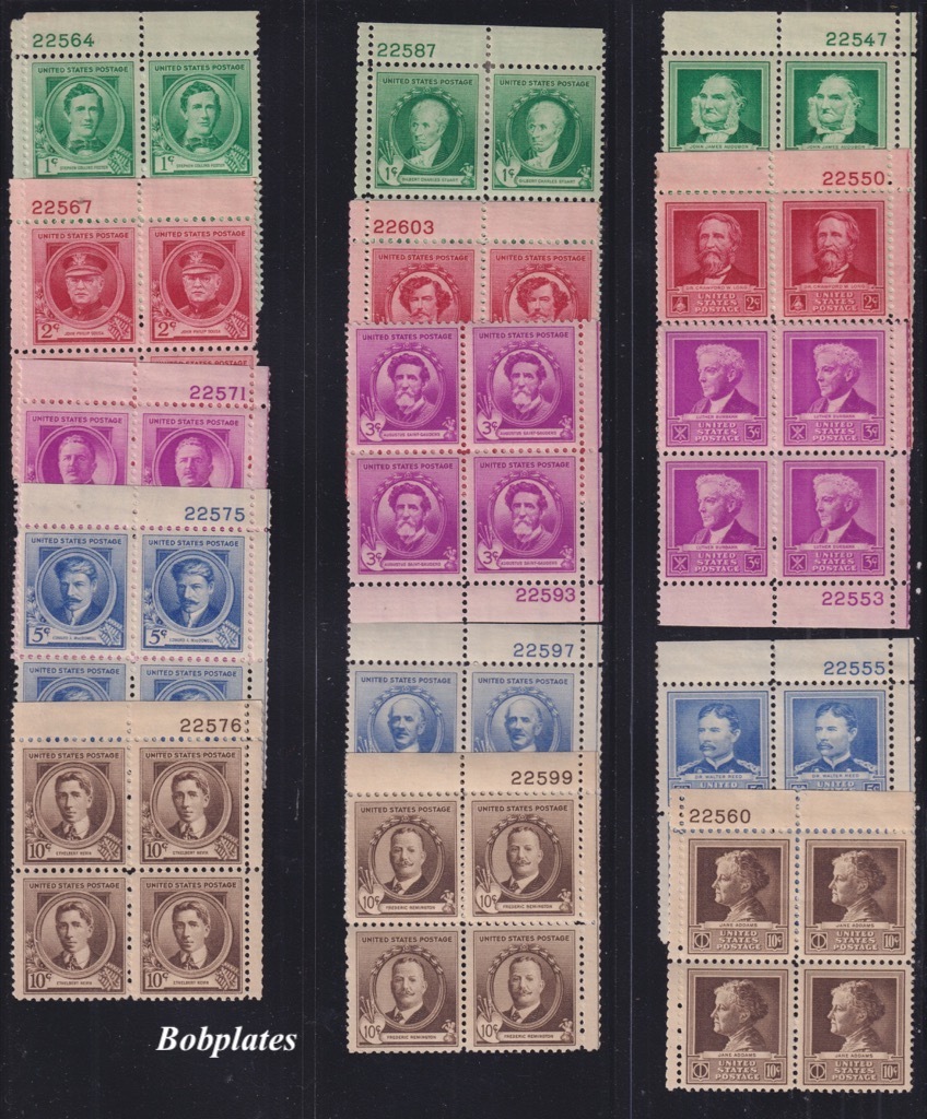 BOBPLATES #859-93 Famous Americans Set Plate Blocks Reduced Selvedge NH ...