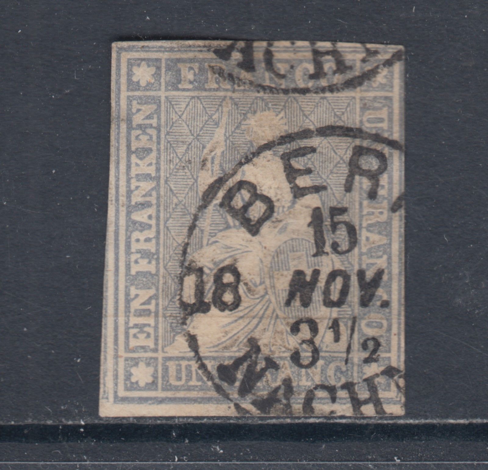 Switzerland Sc 31 used 1855 1fr Helvetia w/ yellow Silk Thread | Europe ...