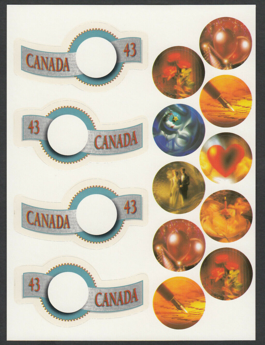 GREETING = Booklet Page of 4 stamps w/stickers CANADA 1994 #1507-1508 ...