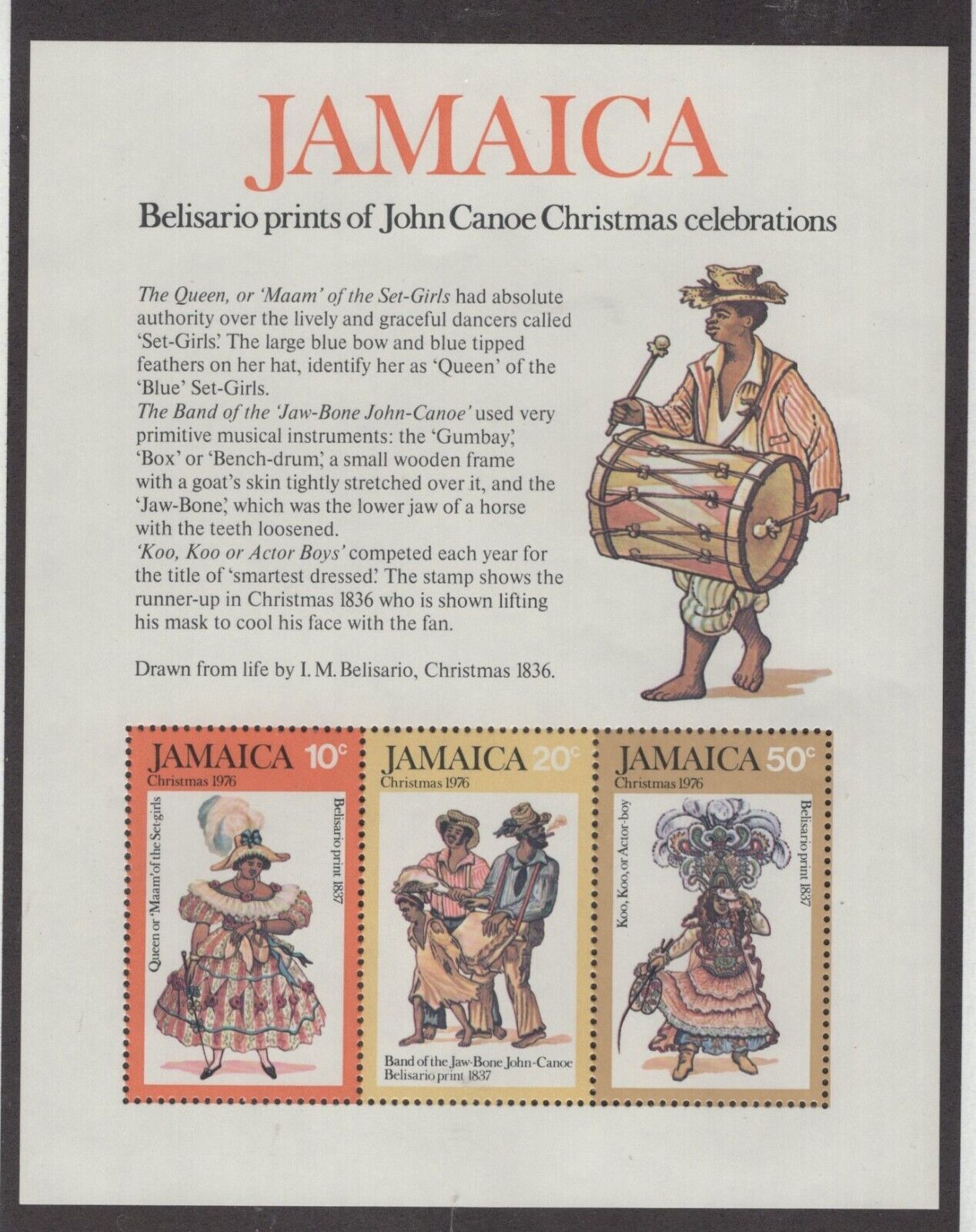 Jamaica Belisario Prints Of John Canoe Souvenir Sheet Of 3. #02 JAMss3 ...