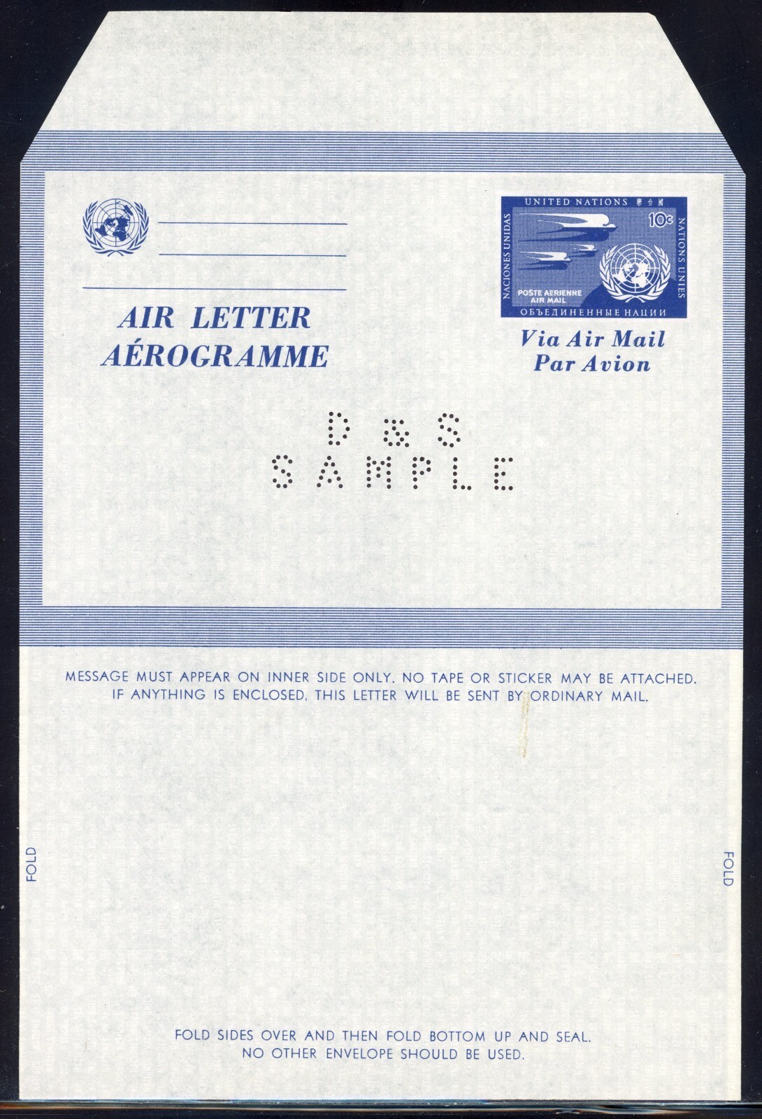 United Nations 1952 10¢ Air Letter Sheet Scott# UC1S Rare Specimen ...