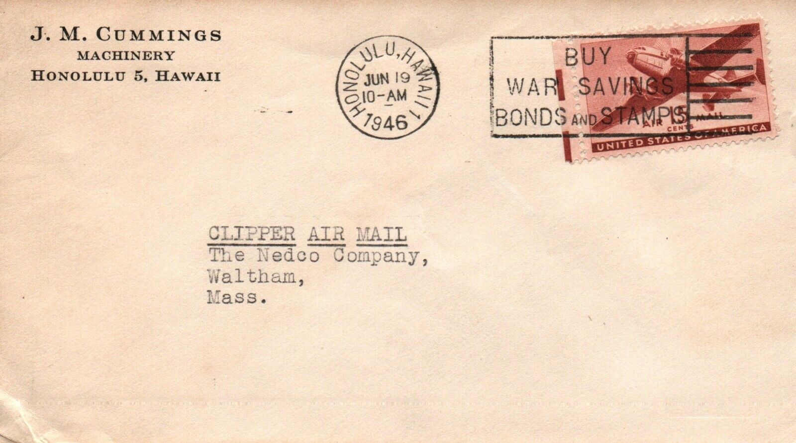1946 Honolulu Hawaii Clipper Airmail Cover - L35686 | United States ...