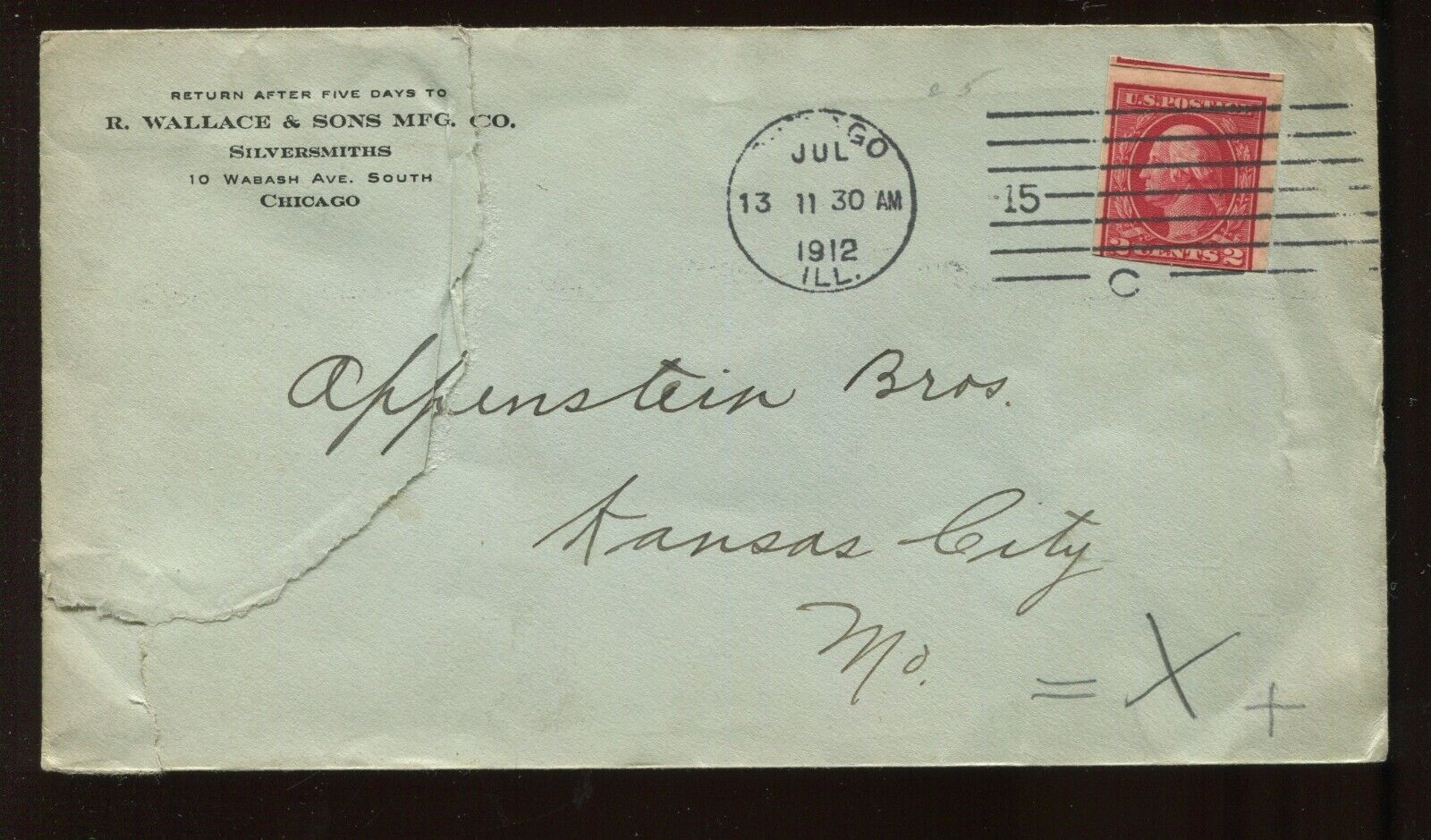 409v Paste UP Stamp Used on JUL 13 1912 Commercial Cover Lv5236 ...