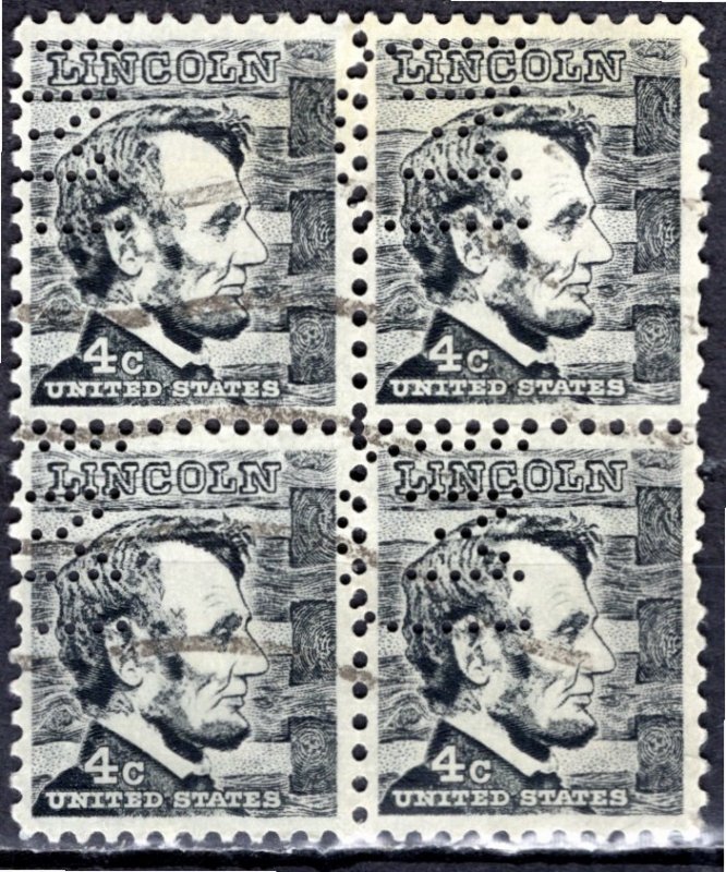 USA; 1965: Sc. # 1282: Used Block of Four Se-Tenant Single Stamps ...