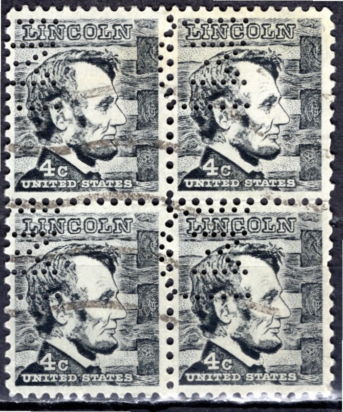 USA; 1965: Sc. # 1282: Used Block of Four Se-Tenant Single Stamps ...