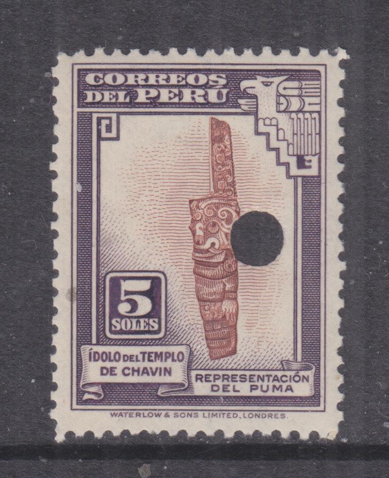 PERU, 1938 Chavin Idol, 5s. Waterlow, London, Punched Proof, mnh ...