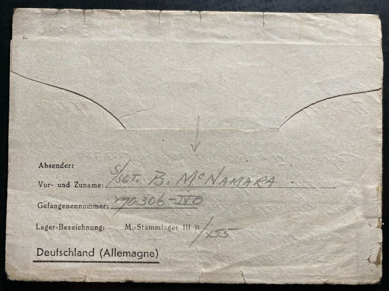 1940s Germany POW Camp Letter Cover Stalag 3B US Prisoner of War Sgt ...