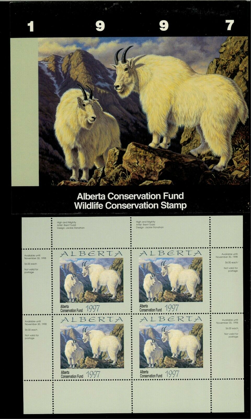 Alberta #2 1997 Rocky Mountain Goat Conservation Stamp Mini Sheet 4 in ...