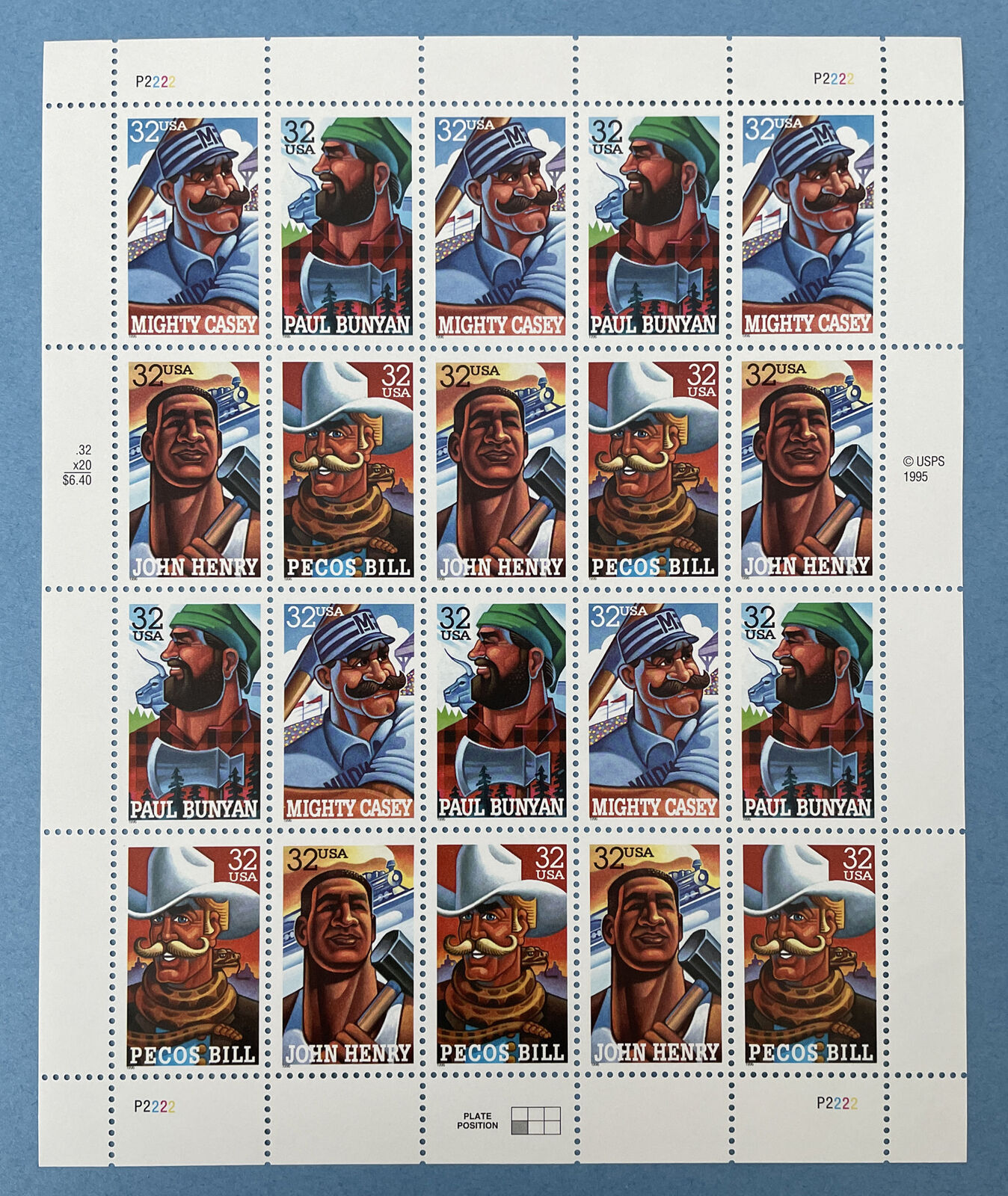 Scott #3083-3086 FOLK HEROES Sheet of 20 US 32¢ Stamps MNH 1996 ...