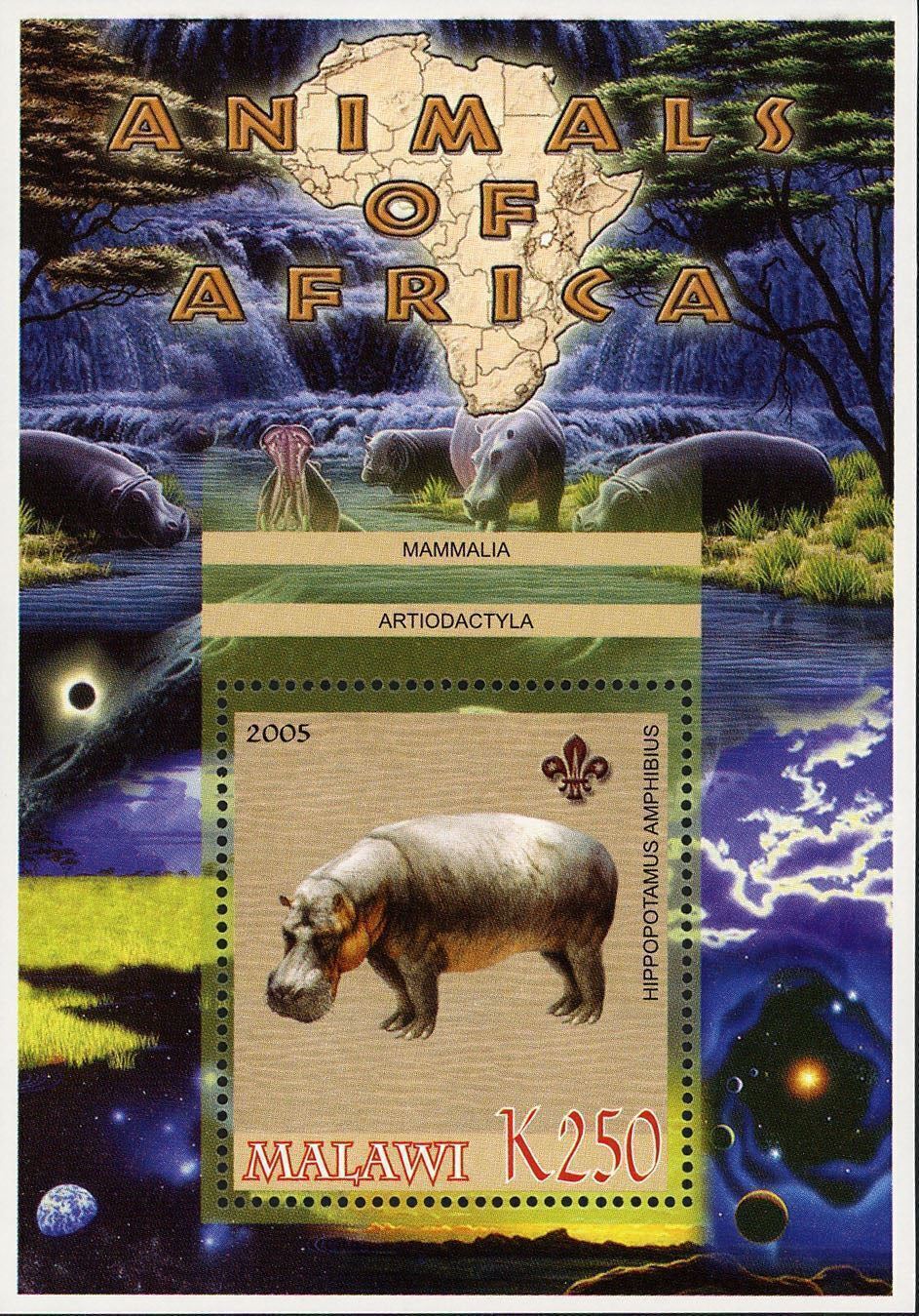 Malawi Animals of Africa Mammals Hippopotamus Amphibius Souvenir Sheet ...
