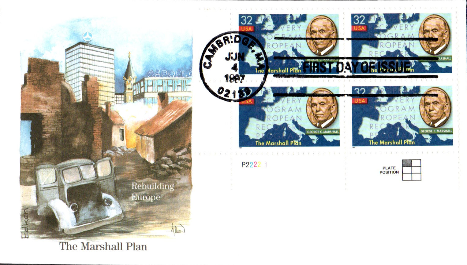 #3141 The Marshall Plan Plate Edken FDC | United States, General Issue ...