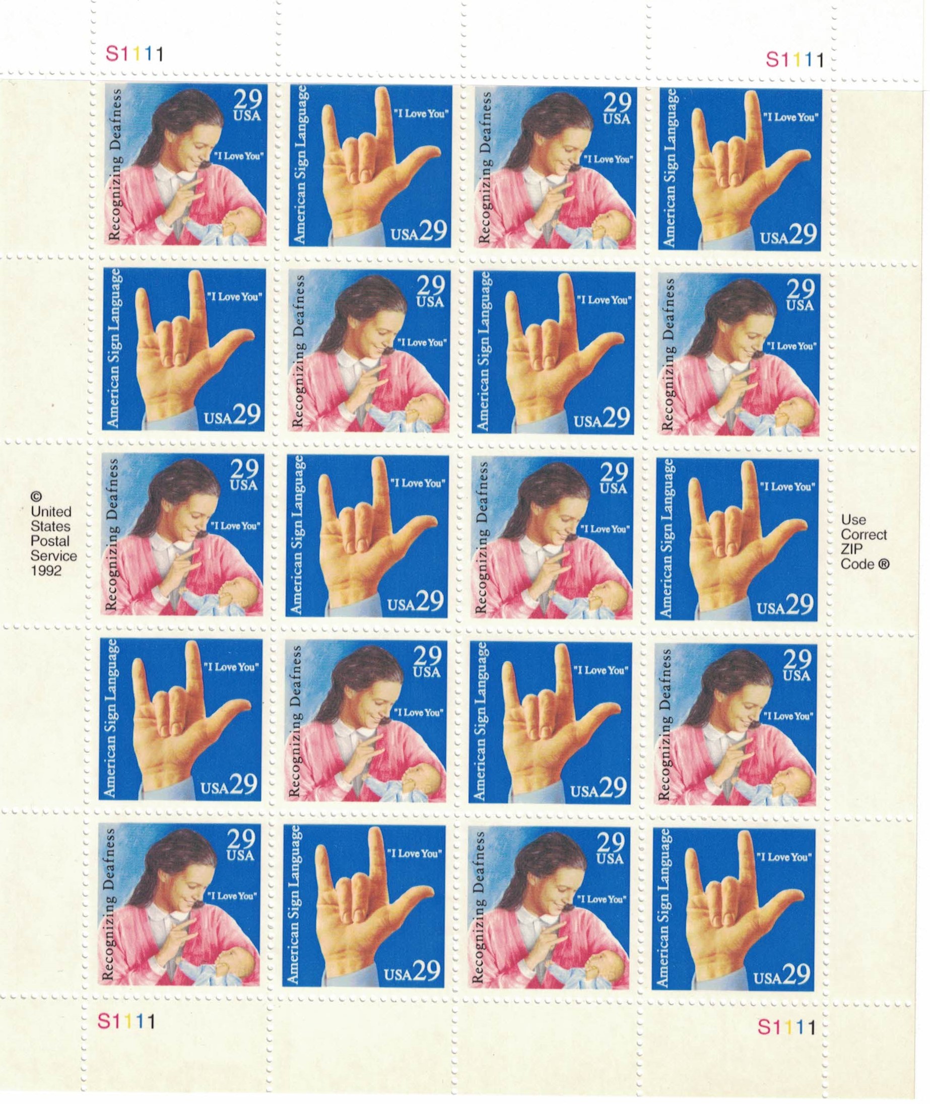USA Scott # 2784 1992 Sign Language, Pane of 20, MNH | United States ...