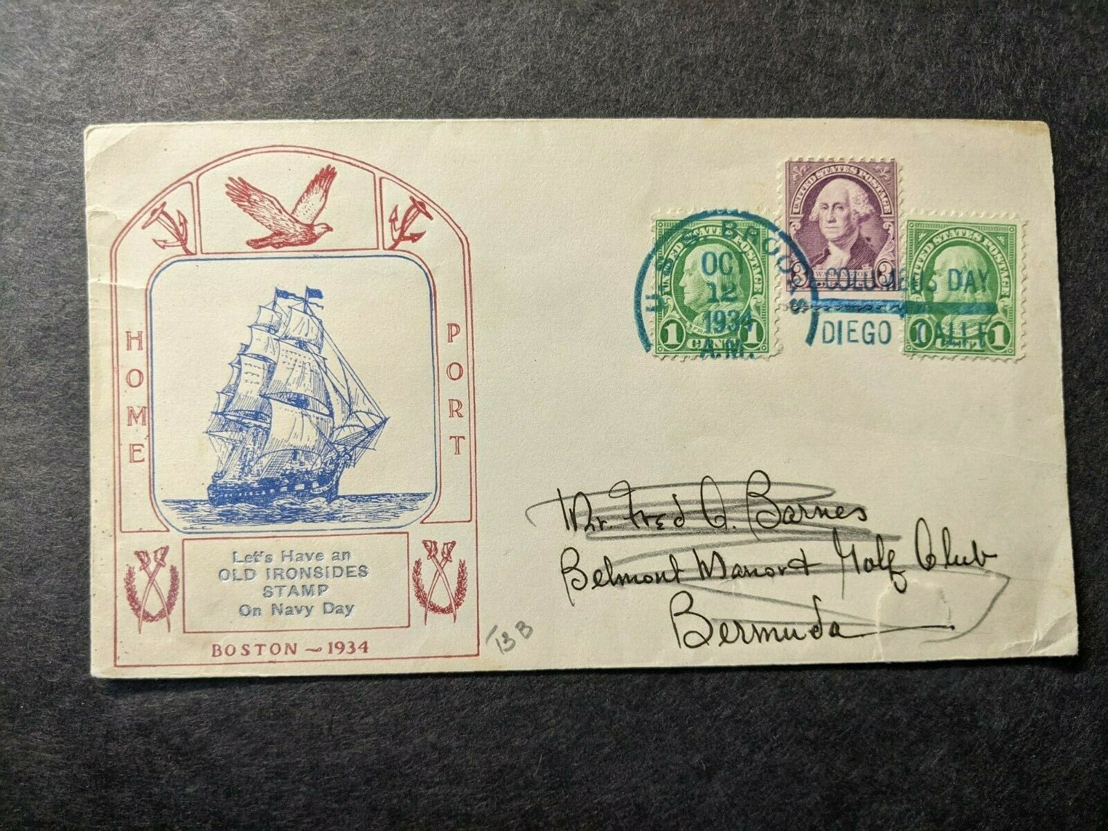 USS BROOKS DD-232 Naval Cover 1934 COLUMBUS DAY Cachet OLD IRONSIDES ...