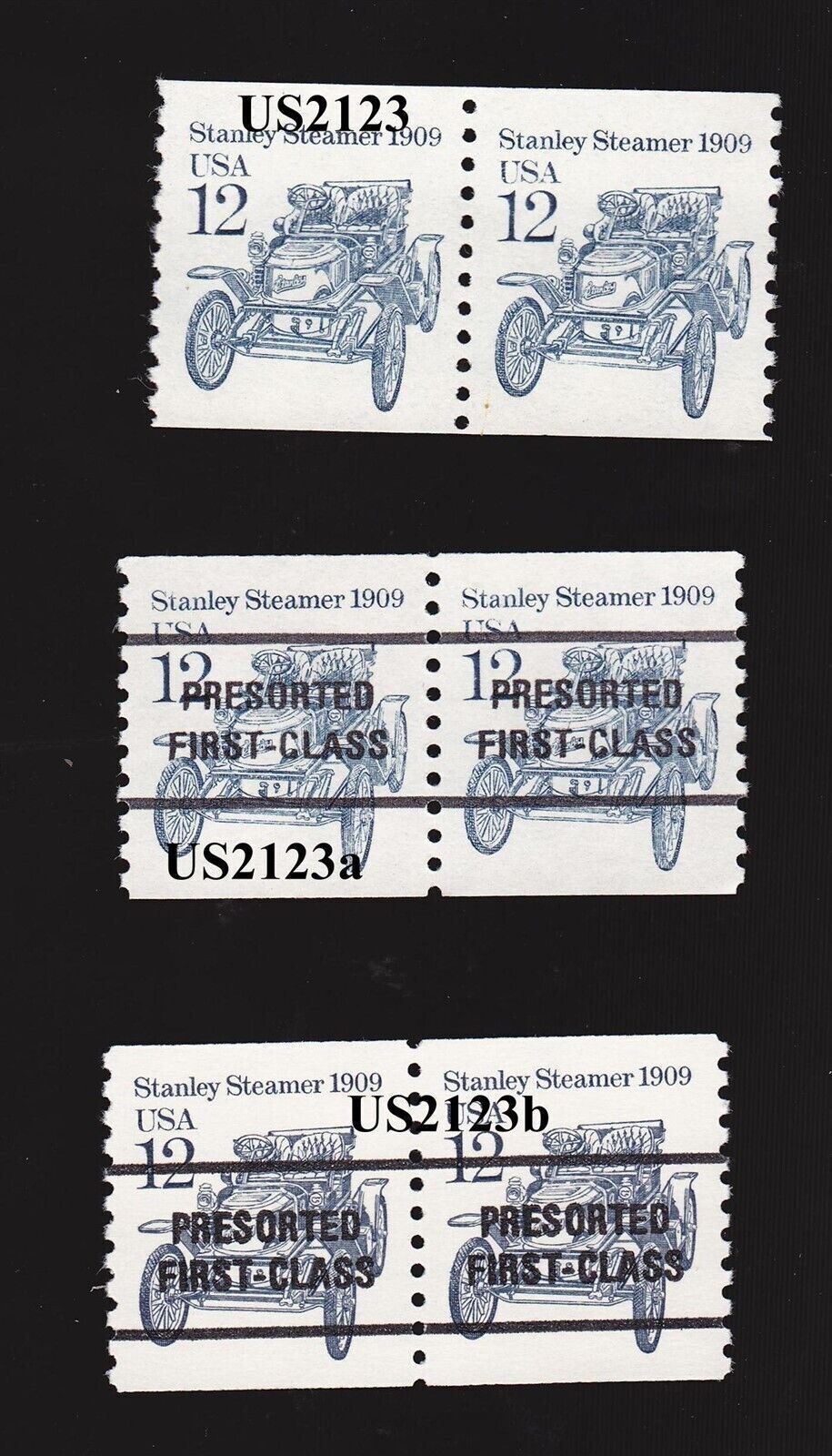 Pairs 12c Stanley Steamer US 2132, US 2132a, US 2132b Lot (3) MNH F-VF ...