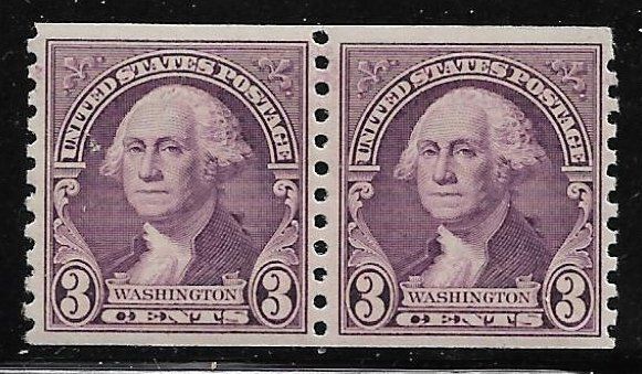 US Stamps: #721; 3c 1932 Washington Coil Issue (Stuart); Coil Pair; MNH ...