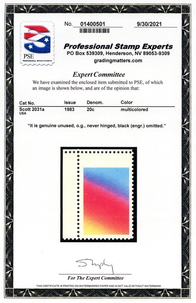 2031a, Mint VF NH 22¢ Litho Colors Omitted Error With PSE Cert - Stuart ...