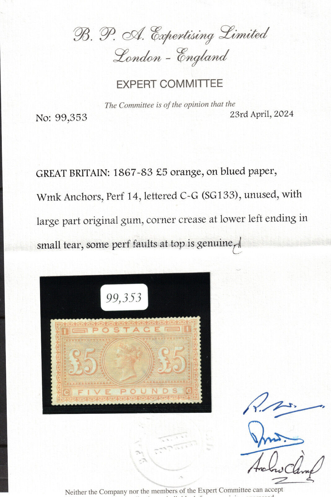 Great Britain #93a (SG #133) Very Fine Mint World Rarity Full Original ...