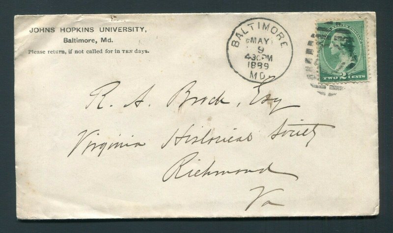 1889 Johns Hopkins University - Baltimore, Maryland to Richmond ...