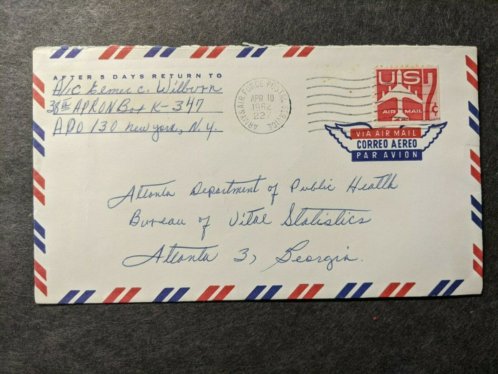 APO 130 SEMBACH, GERMANY 1962 Army Air Force Cover 38th APRON APO 227 ...