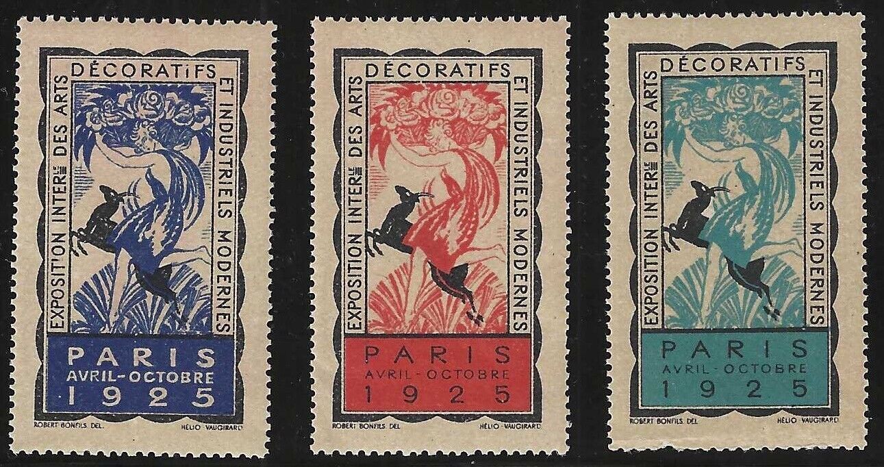 Paris 1925, Art and Industry Exposition, Set of 3 France Poster Stamps ...