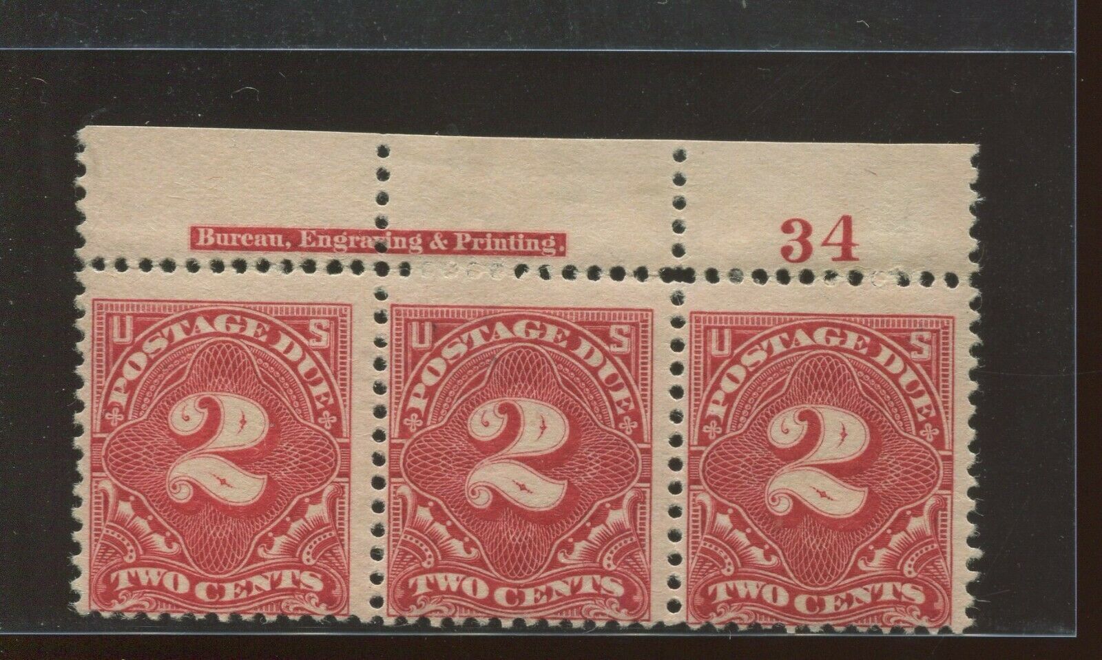 J30 Postage Due Mint Plate # Imprint Strip of 3 Stamps with Weiss Cert ...