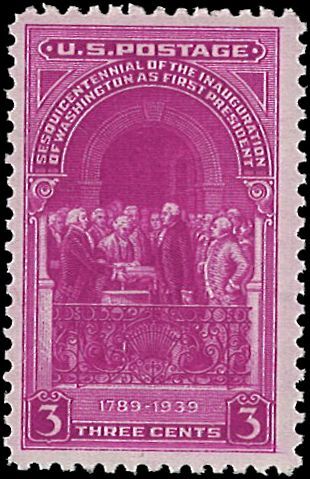 U.S. Scott # 854 1939 3c brt pur Washington Taking Oath of Office mint ...