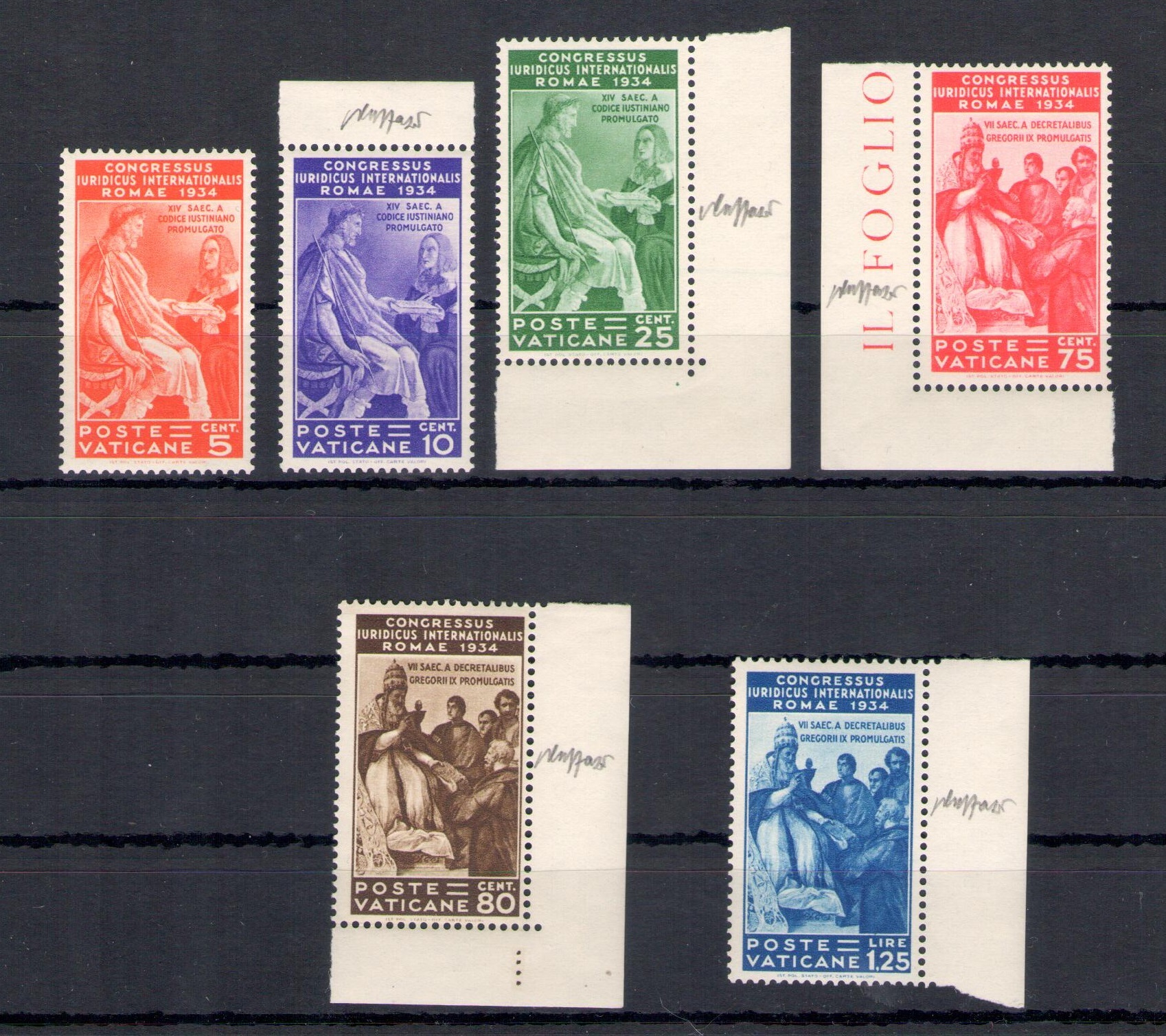 1935 Vatican, no. 41/46 , "set PGiuridico" , 6 values , Centered , Caf ...