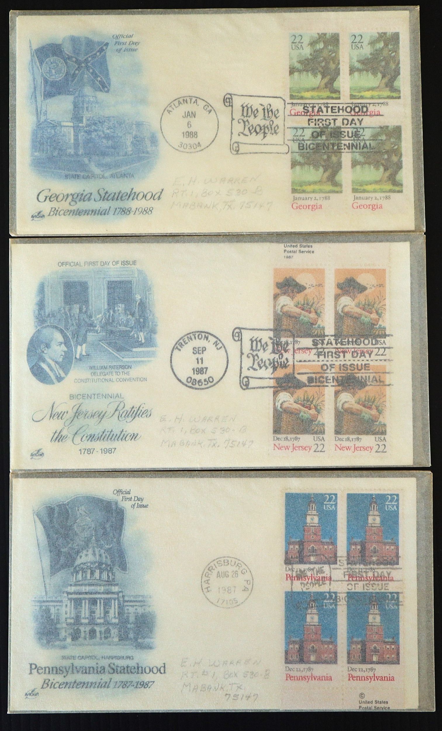 U.S. Used Stamp Scott #2337-9 22c Statehood Lot of 3 ArtCraft First Day ...