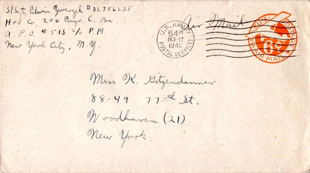 United States A.P.O.'s 6c Monoplane Air Envelope 1945 U.S. Army, Postal ...