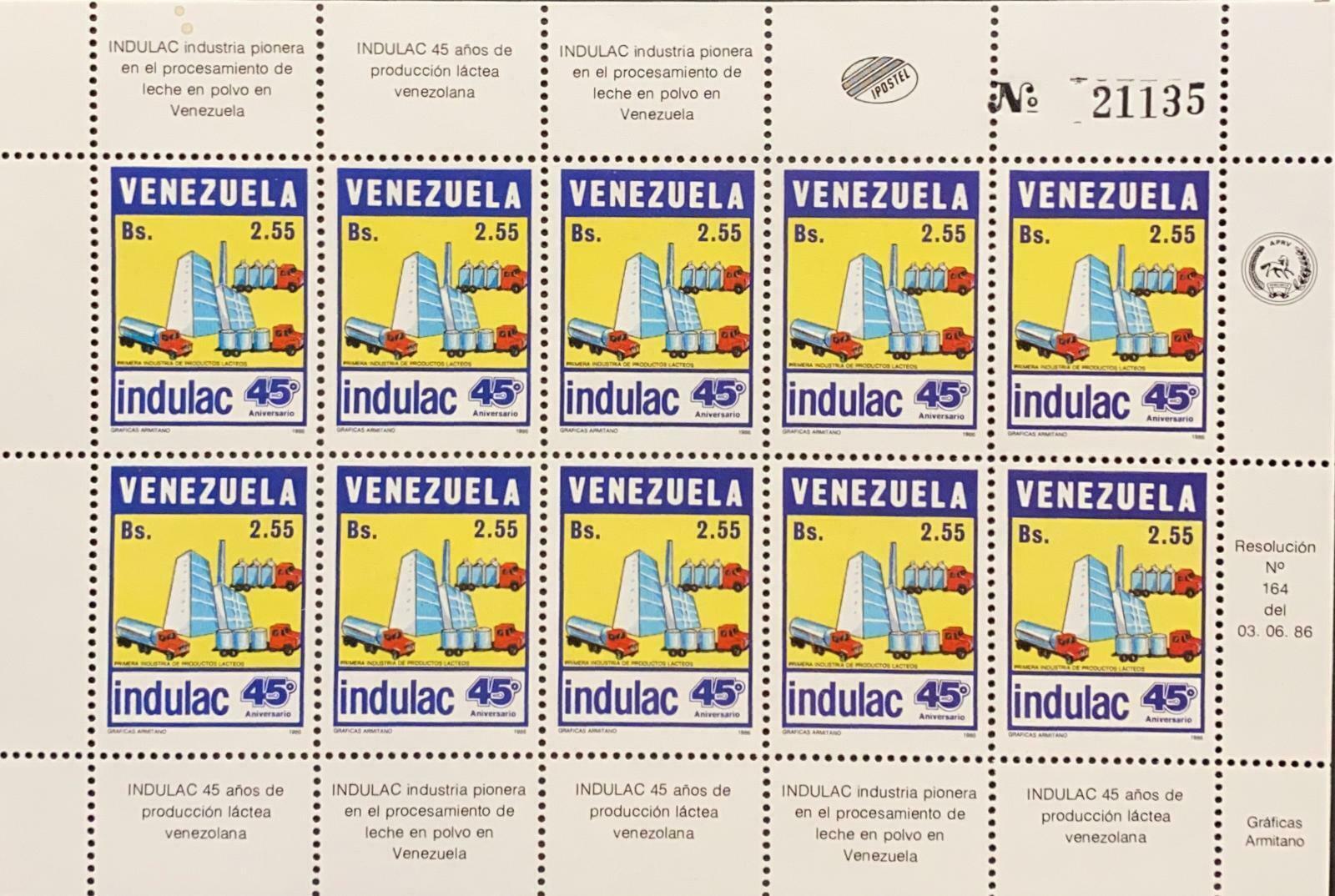 P) 1986 Venezuela, Indulac Anniversary, Milk Powder Preprocessing ...