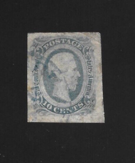 1863 Confederate States, CSA # 12, 10¢, Greenish Blue, BLUE CANCEL, No ...