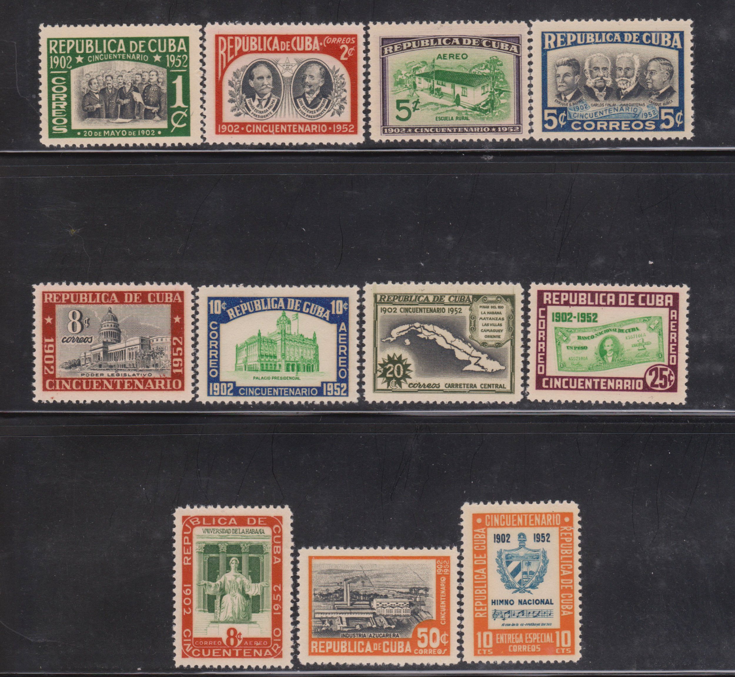 1952 Cuba Stamps 50th Anniversary of The Republic Complete Set MNH ...