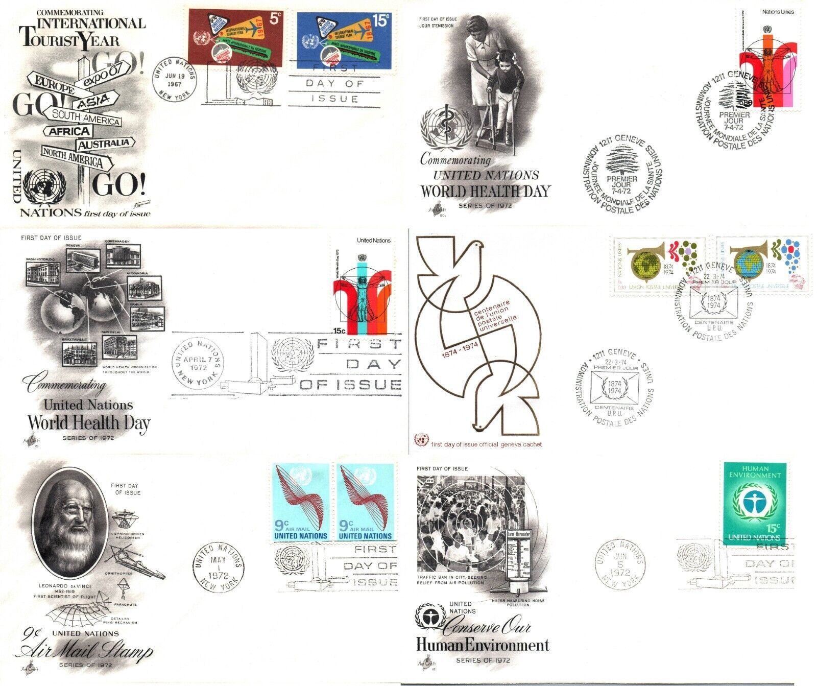 LOT of (50) Assorted U.N. First DAY Covers & Slogans 1950s - 1990s ALL ...