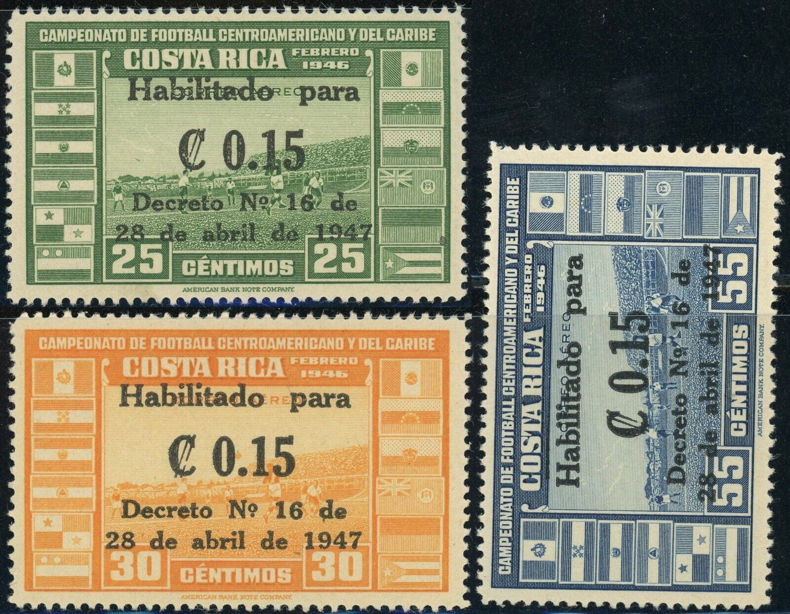 Costa Rica #C145-C147 Soccer Team Latin America Airmail Postage Stamps ...