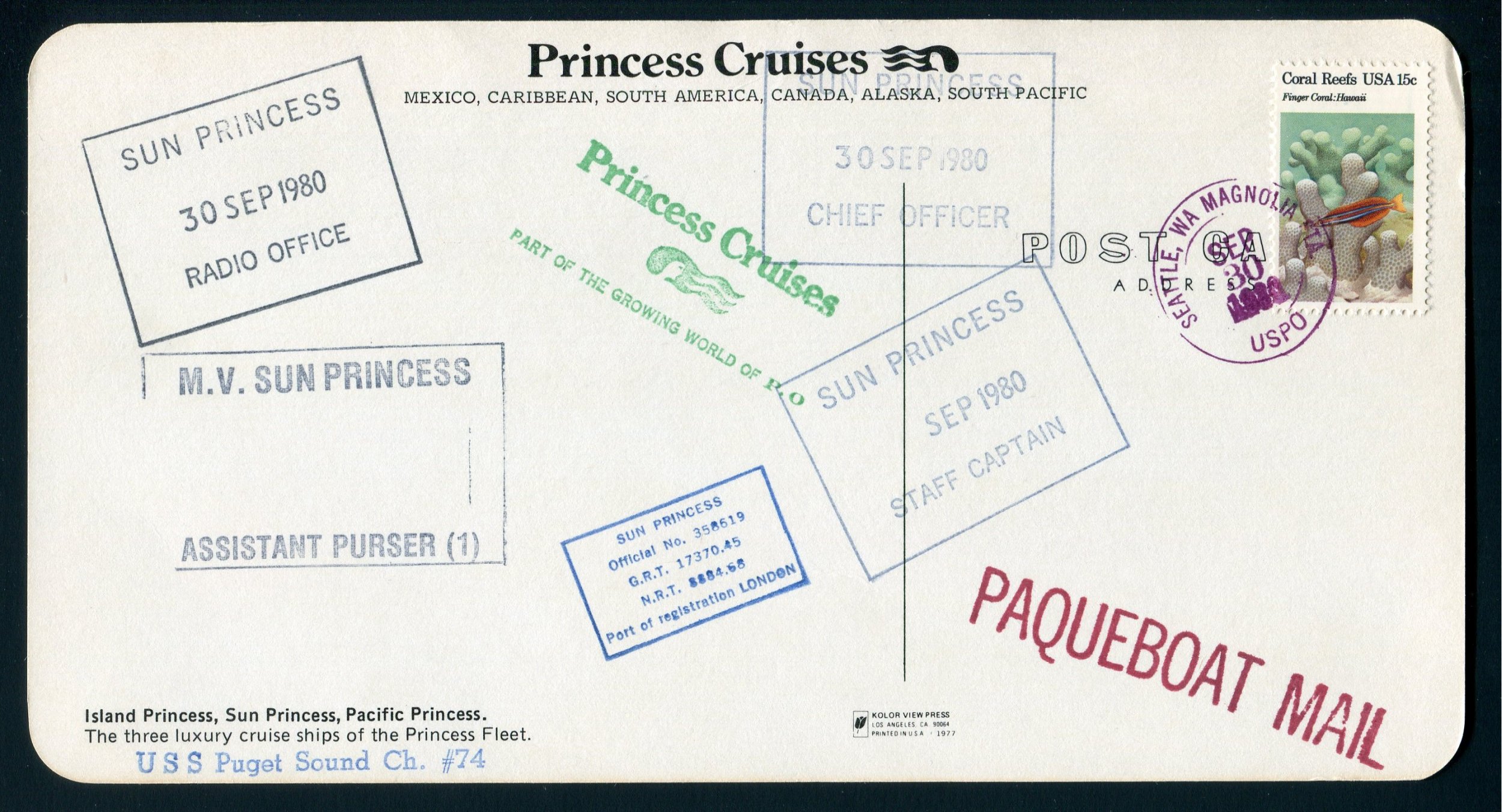 1980 Princess Cruises - Seattle, Washington - Multiple Markings ...