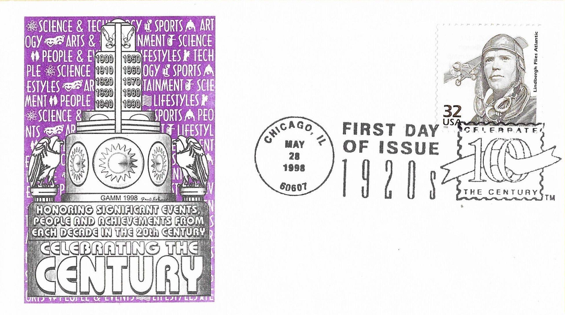 1998 FDC, #3184m, 32c Celebrate the Century - Lindbergh, GAMM | United ...