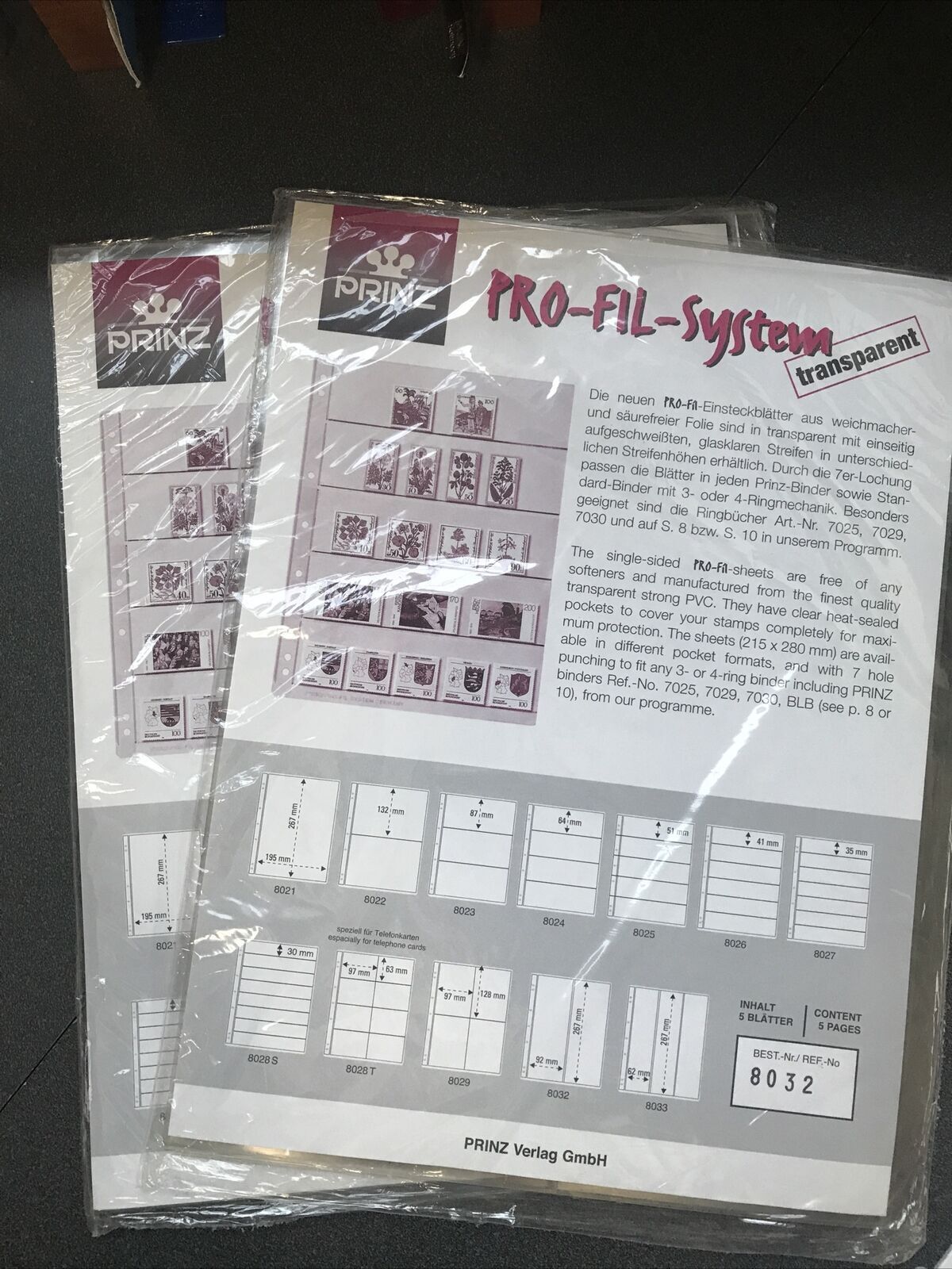 Prinz Pro-Fil-System Transparent 8032 2-vertical pockets, new in ...