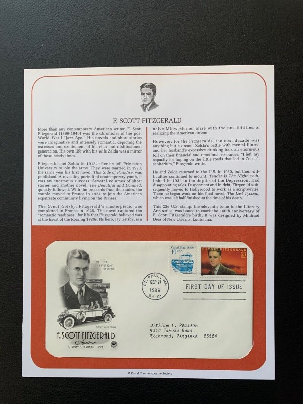 F Scott Fitzgerald 23c Stamp FDC Sc#3104 | United States, General Issue ...