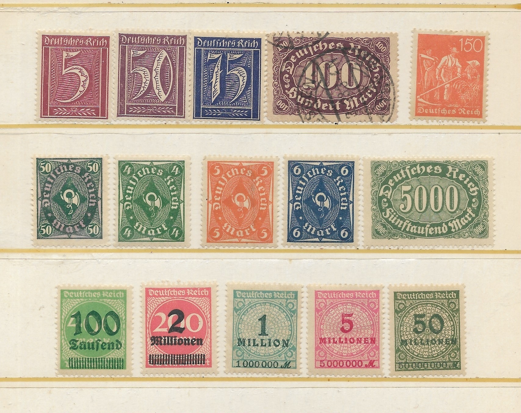 Germany 15 Different Inflation Stamps & 4 Inflation Banknotes Mint and ...