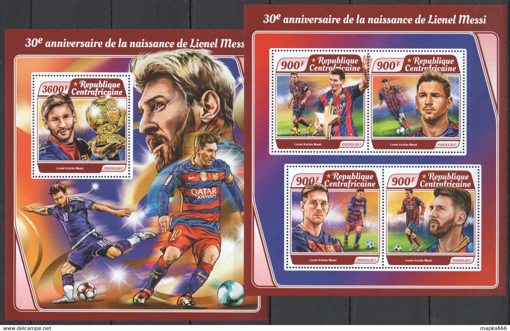 2017 Central Africa Football Lionel Messi Barcelona #7195-98+Bl1640 ...