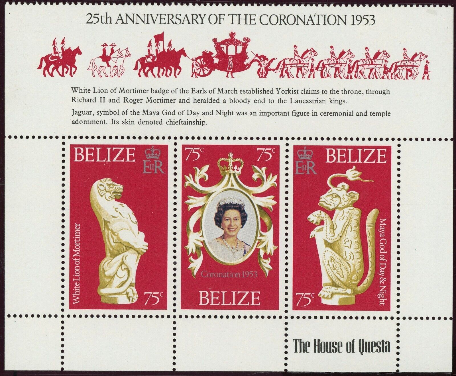 Belize 397a-397c Elizabeth II Coronation Anniversary White Lion 1978 ...