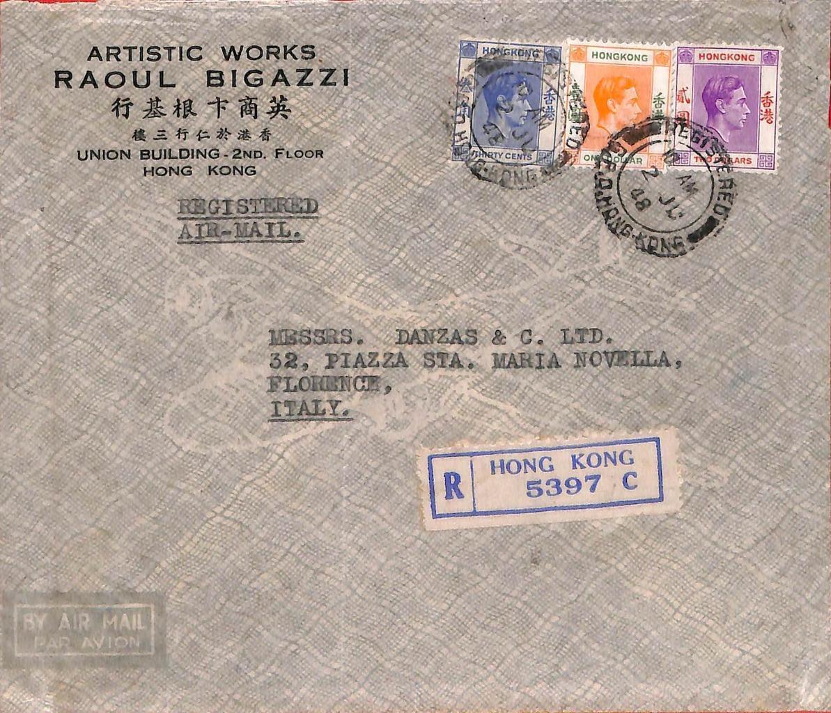 Aa6771 - Hong Kong - Postal History - Registered Cover to Italy 1948 ...