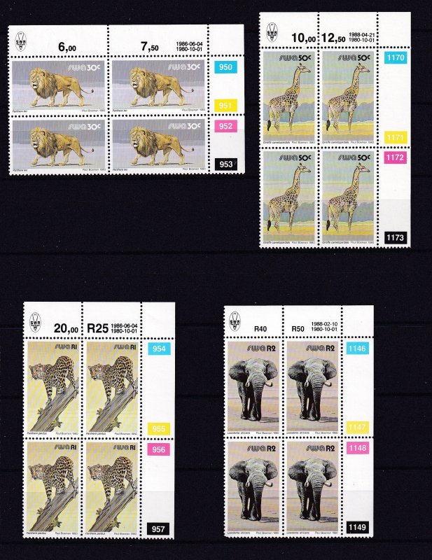 South West Africa SWA 1980-1985 -MNH Group of 16 Wildlife Animal PB UL ...