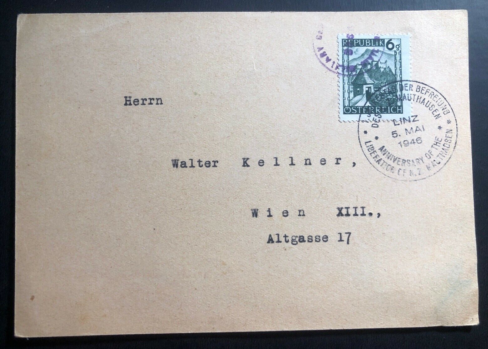 1946 Linz Austria Postcard Cover KZ Mauthausen Camp Liberation ...