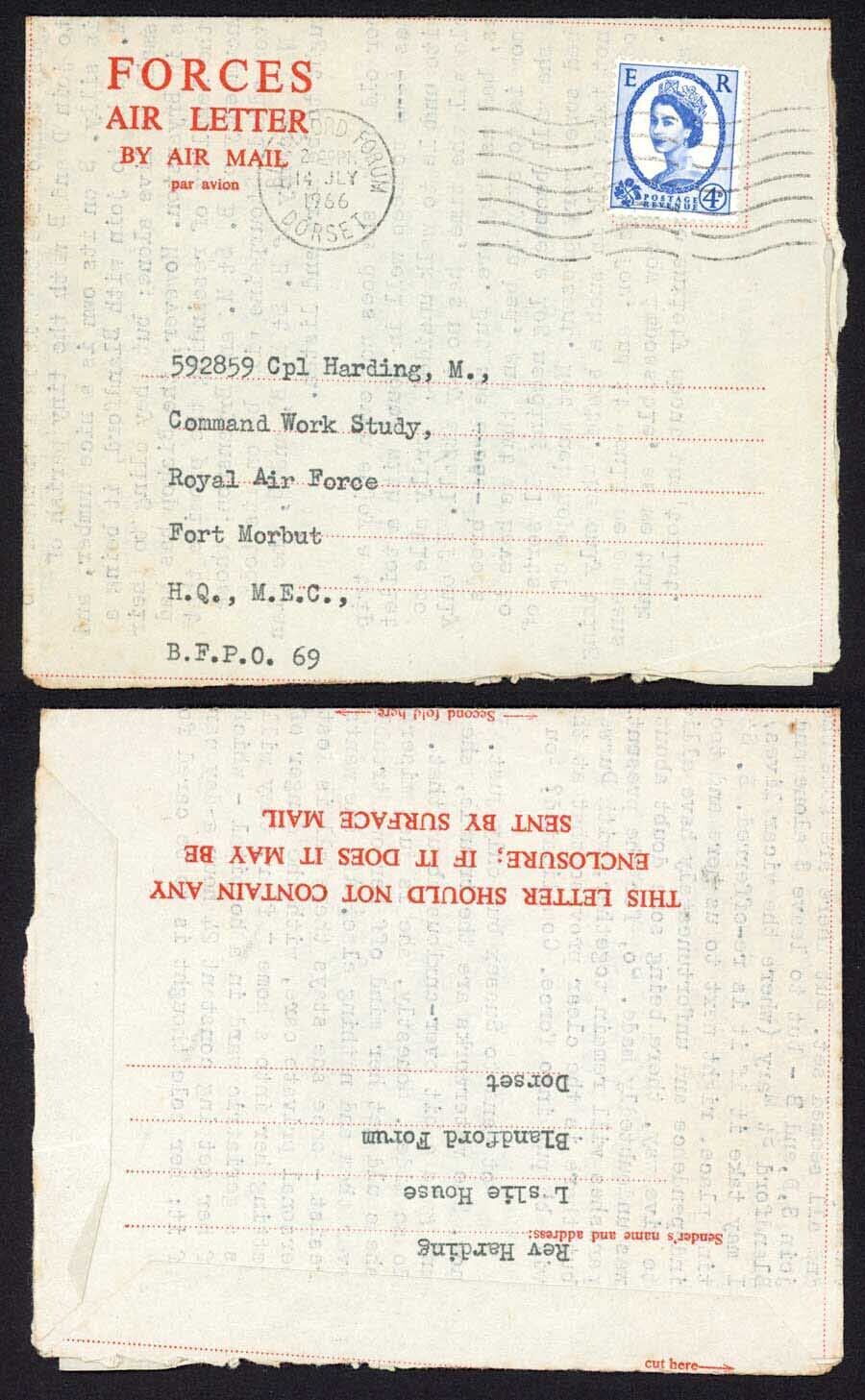 Aden 1966 Forces Air Letter to RAF Fort Morbut HQ MEC BFPO 69 ADEN ...