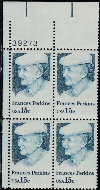 1821 15c FRANCES PERKINS plate block, Mint NH OG VF | United States ...