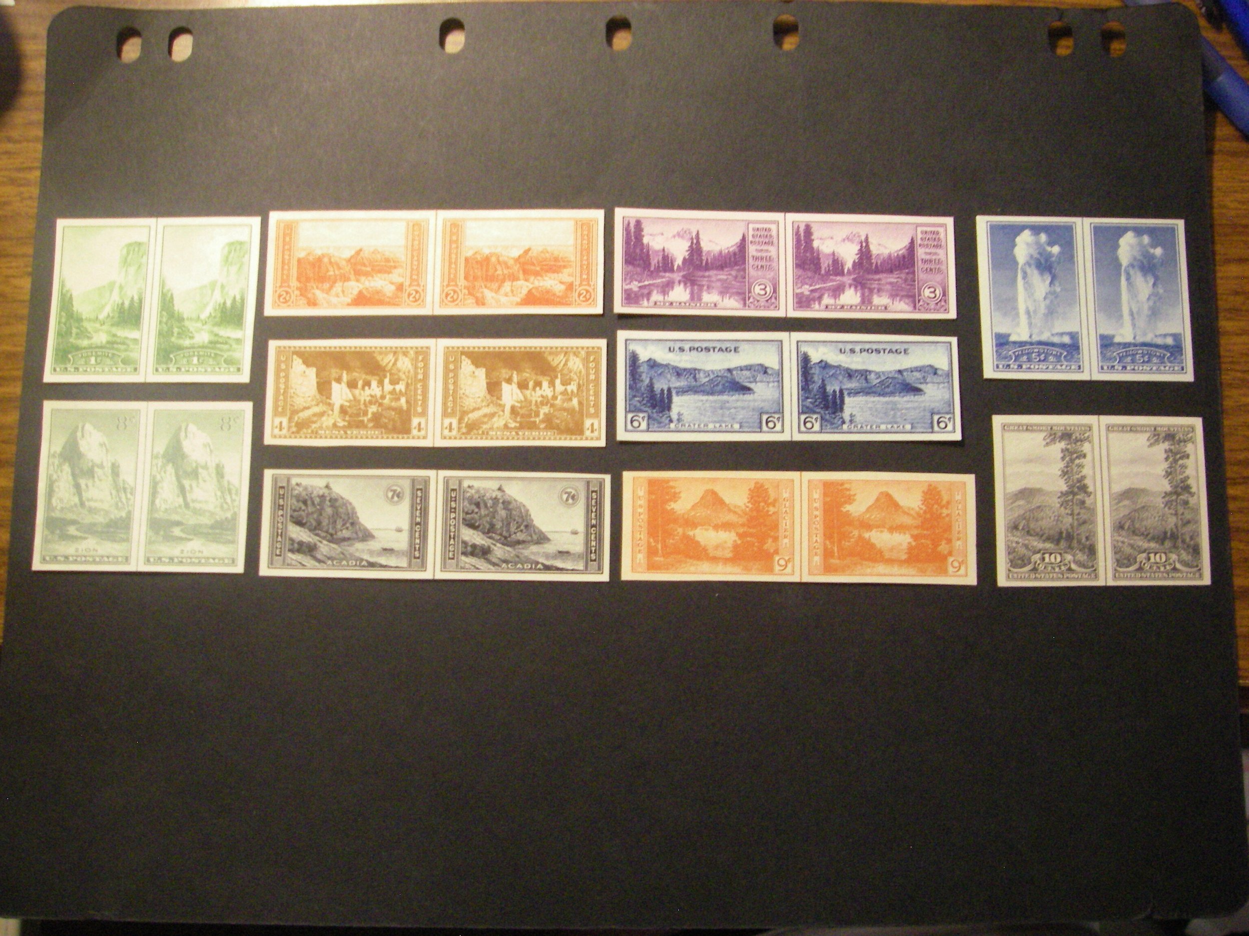 Scott 756 - 765, 1c - 10c IMPERF National Park Pairs w Vertical Line ...