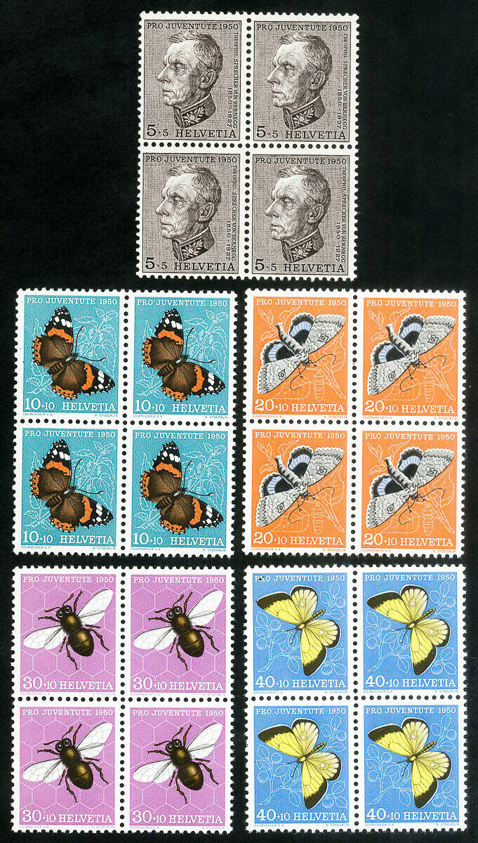 Switzerland Stamps # B196-200 MNH XF Blocks of 4 Scott Value $54.00 ...